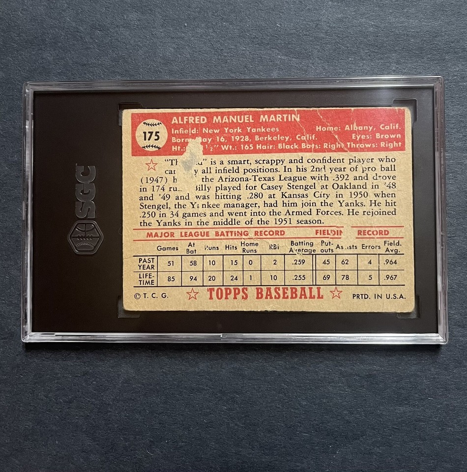 1952 Topps Baseball #175 Billy Martin Card Graded SGC 1 (Poor) NY Yankees Rookie | eBay