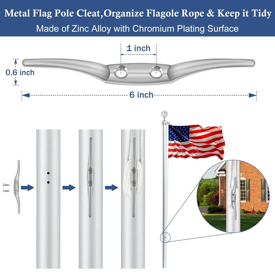 NQ Flagpole Hardware Repair Parts Kit,50 Feet Halyard Rope+3" Silver ...