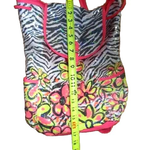 Justice Sequin Backpack Zebra Print Pink & Yellow Flowers Great Shape ...