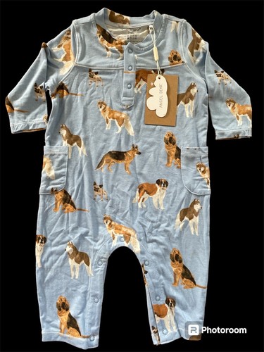 Angel Dear NWT Blue/Brown “Big Dogs” Bamboo Henley Long Sleeve Coverall ...