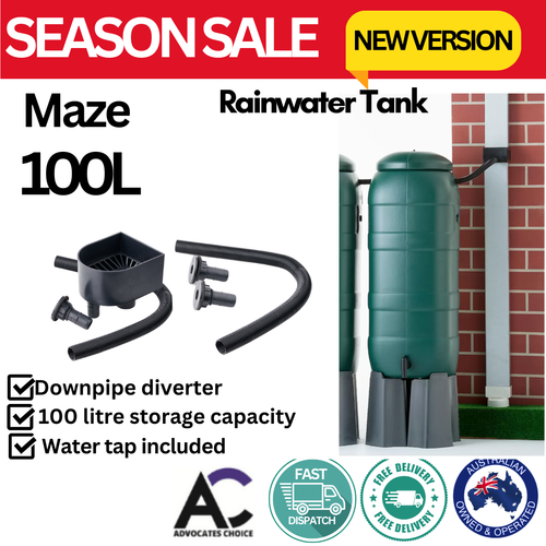 Maze 100L Rainwater Tank with Downpipe Diverter Rain Water Collection ...