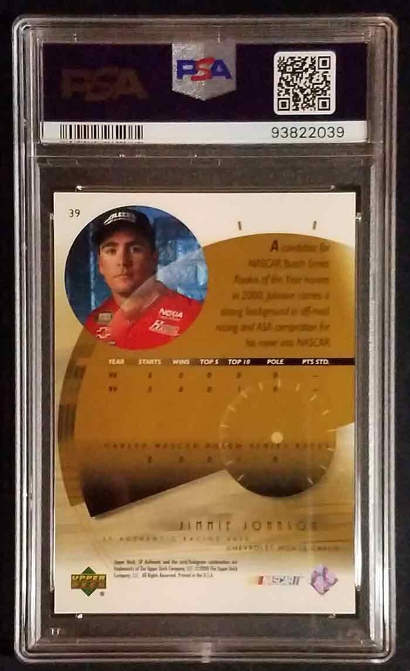 2000 SP Authentic #39 Jimmie Johnson Rookie RC NASCAR PSA 10 GEM MINT ...
