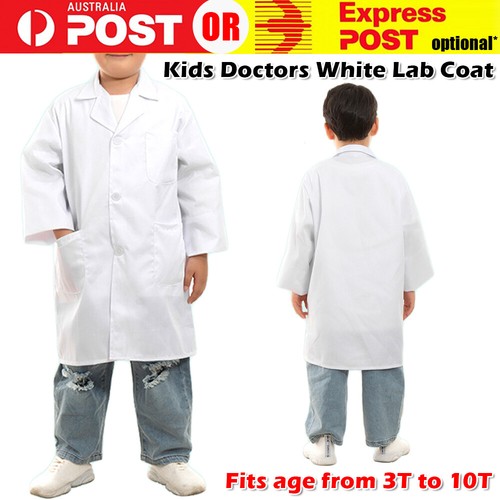 Kids White Lab Coat Doctors Scientist Children Fancy Dress Costume Book ...