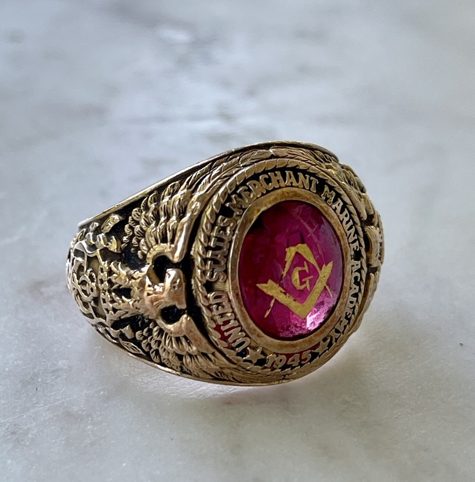 1945 United States Merchant Marine Academy Man 10K Gold Ring - Size 12 ...