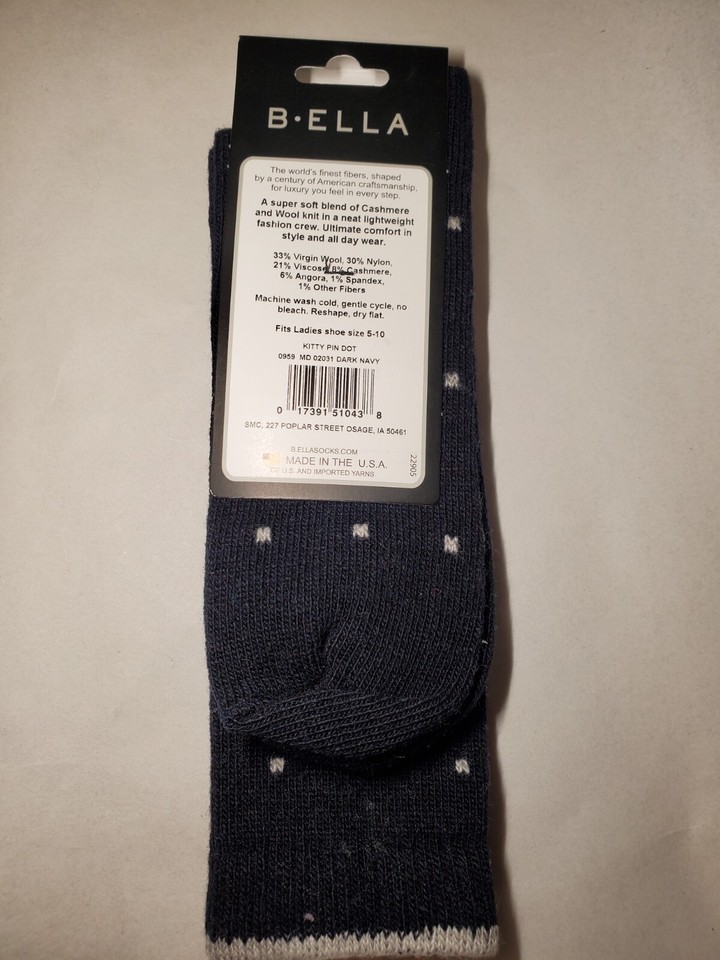 B. Ella Ladies Cashmere Wool Angora Blend Socks Kitty Pin Dot Dark Navy ...