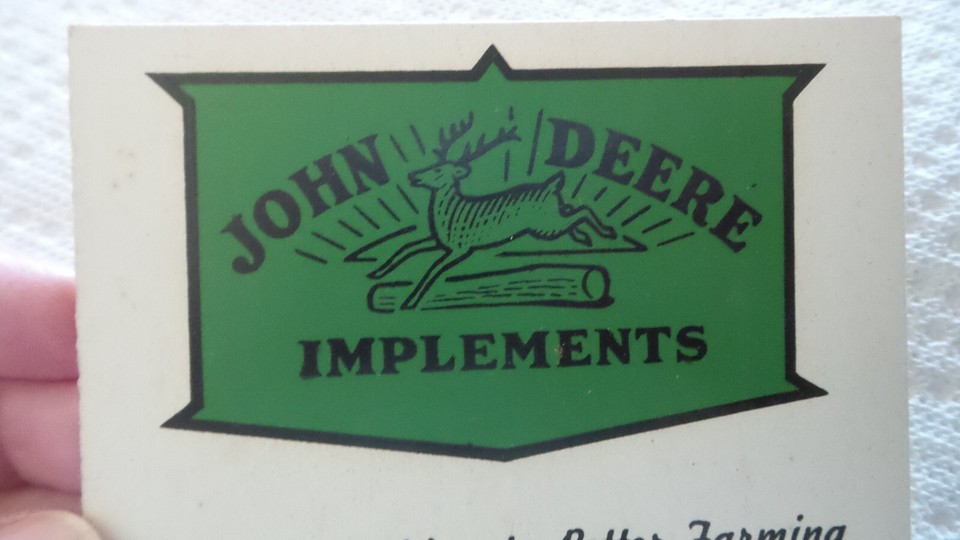 Vintage Salesman Sample JOHN DEERE Card, Sign, 4"x4" | eBay