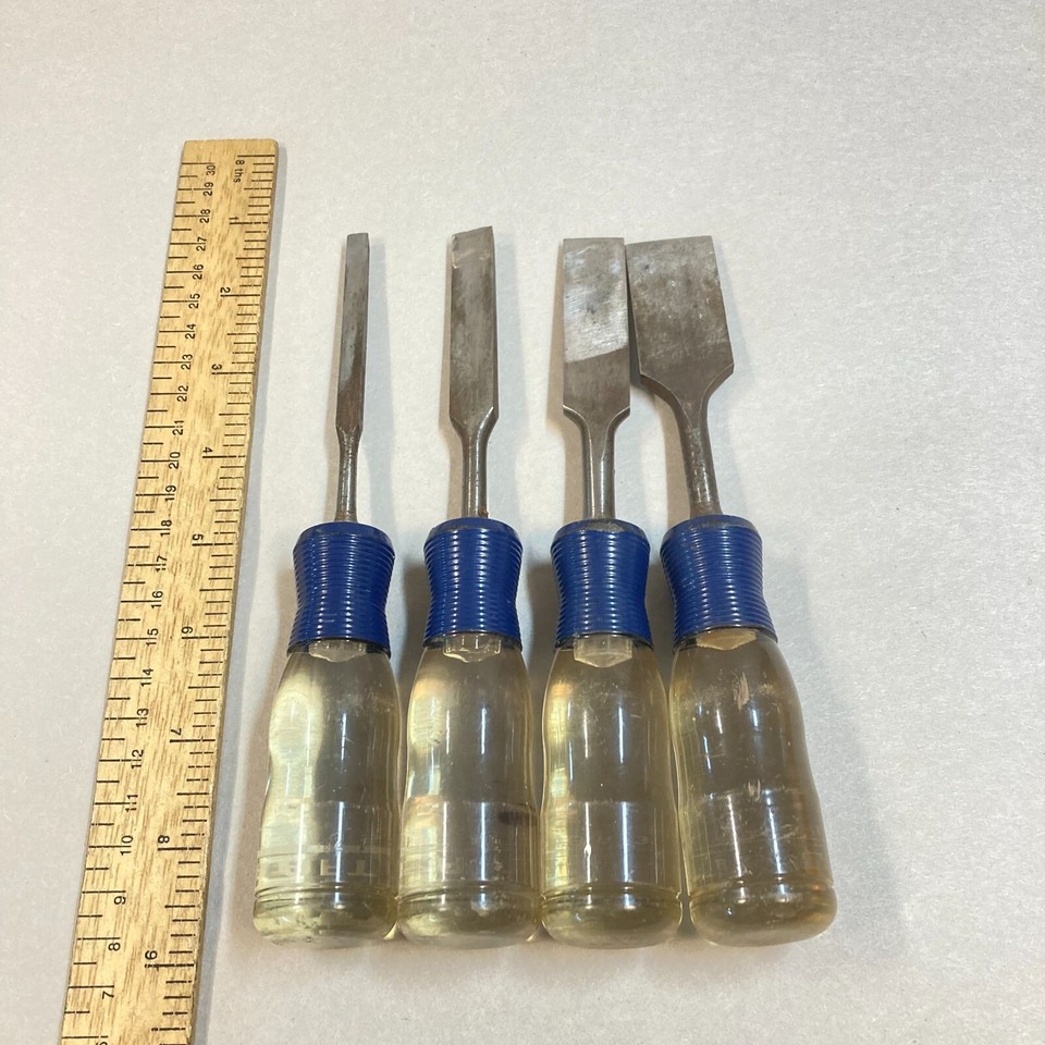 Craftsman Wood Chisel Set 4 Pc 1" 3/4" 1/2" & 1/4" Beveled Edge Plastic ...