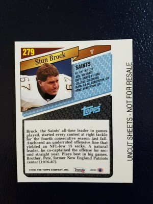 Stan Brock N.O. Saints NFL 1993 TOPPS BLANK FRONT PRE PRINT PROOF WOW ...