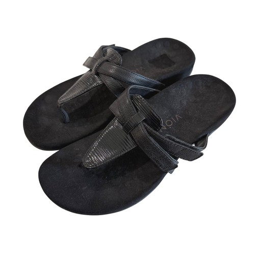 Vionic Karley Black Leather Thong Sandals Women's Size 6 Orthotic Arch ...