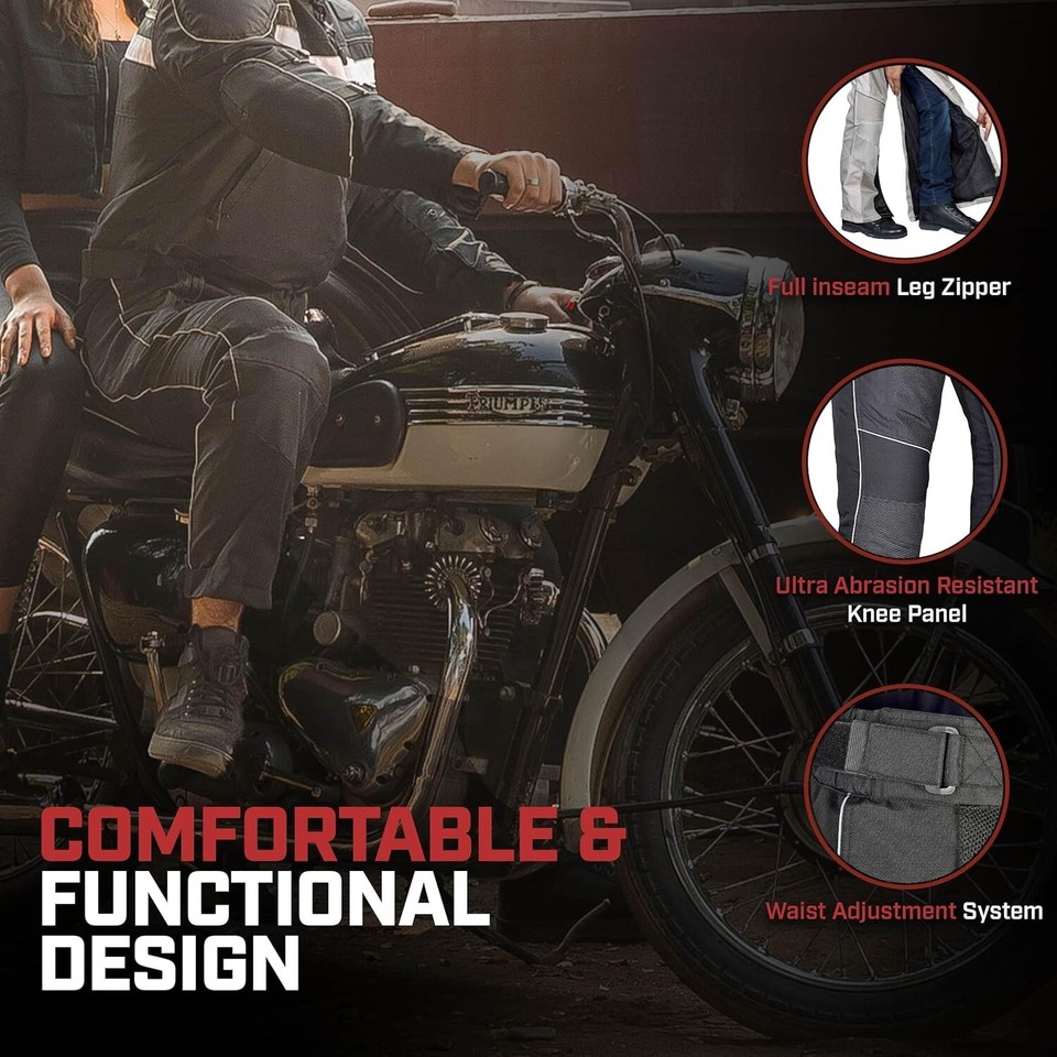 WICKED STOC Men’s Motorcycle Mesh Pants Full Leg Zipper Riding ...