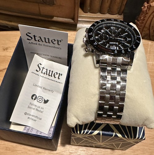 Stauer Jet-Setter Chronograph Watch Mens Stainless Steel Silver NEW in ...