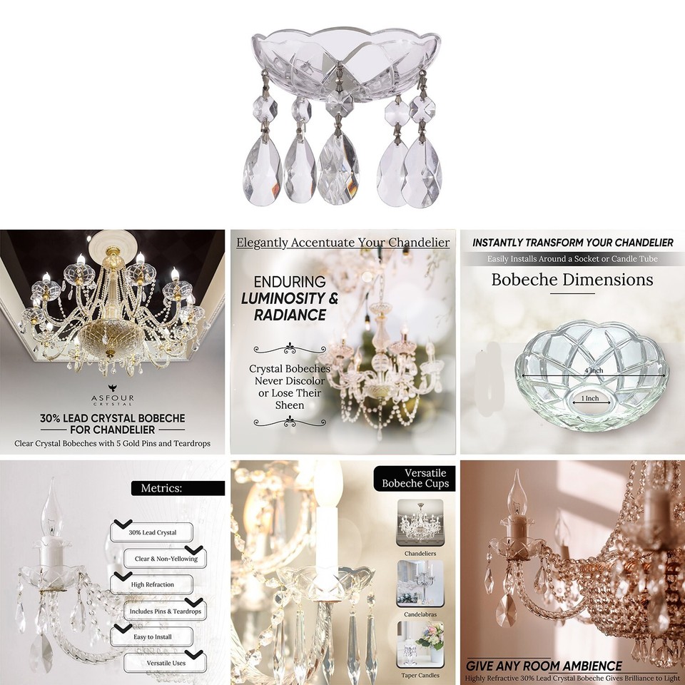 4-Inch Crystal Cup, Crystal Bobeche With 1.5" Teardrop, Clear with ...