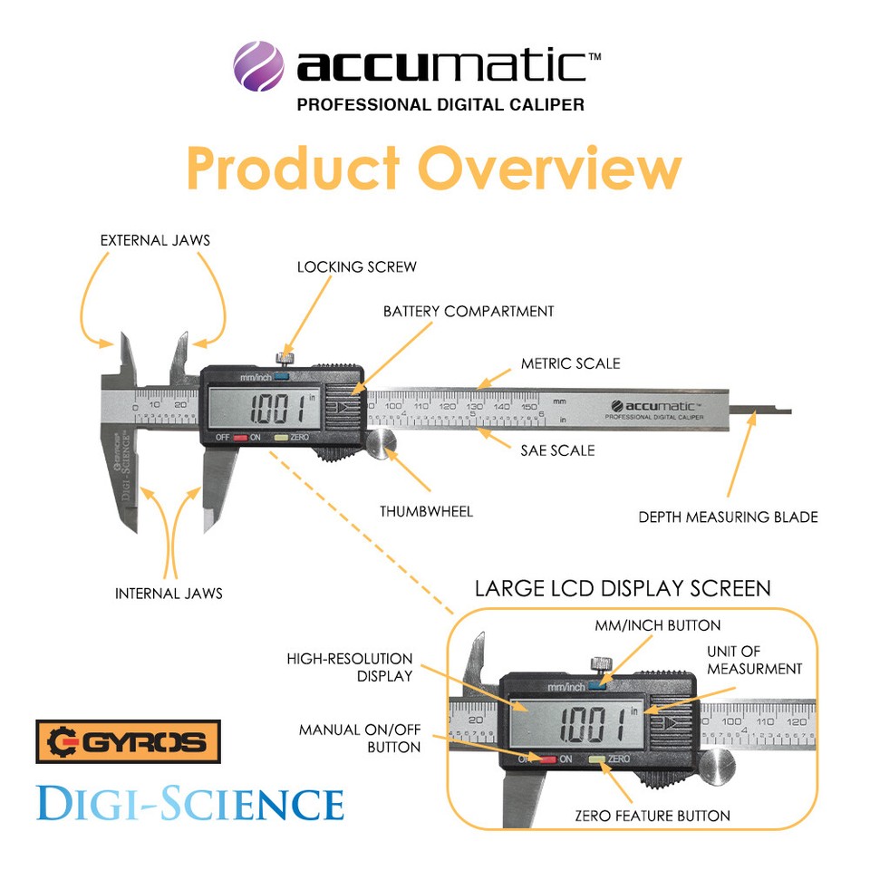 GYROS -DIGI-Science Accumatic Digital Caliper Measuring Tool, Large LCD ...