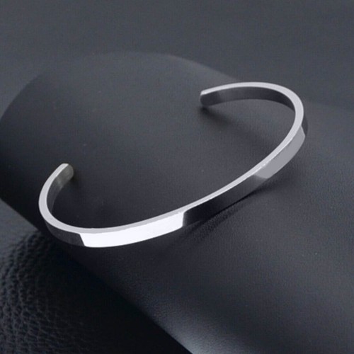 Solid 14K White Gold Finish 4mm Men's Classic Plain Flat Cuff Bangle Bracelet | eBay