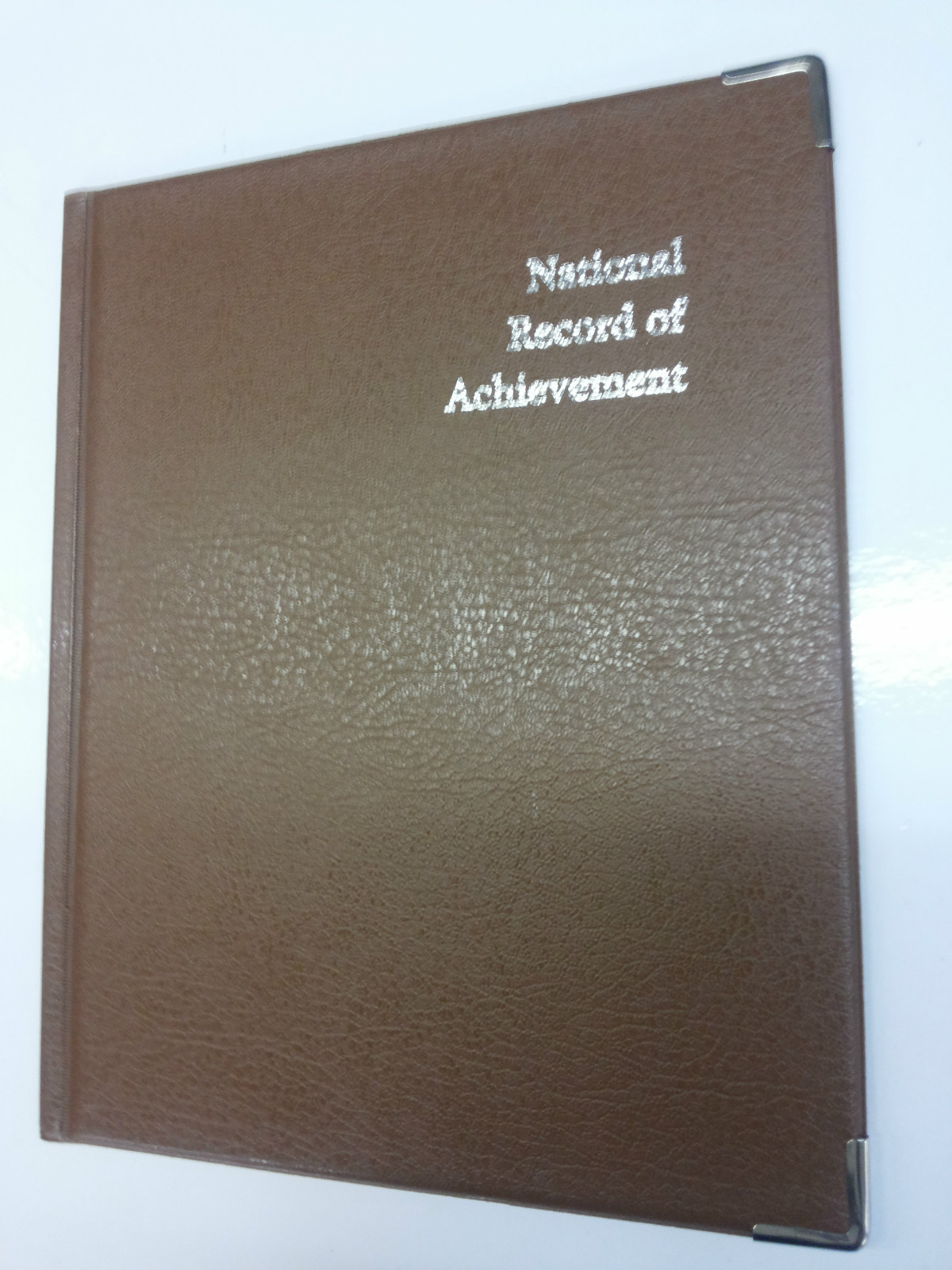 NATIONAL RECORD OF ACHIEVEMENT PVC A4 FOLDER IN Brown LEATHER LOOK WITH ...
