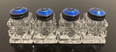 David Andersen Norway Sterling Silver Blue Guilloche Enamel Salt Pepper ...