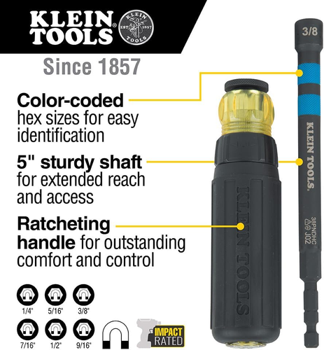 Klein Tools 32950 Ratcheting Impact Rated Hollow Nut Driver Set, 6 SAE ...