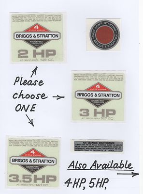 Briggs & Stratton Vintage Mower Repro 'Off-White' Engine Decals | eBay