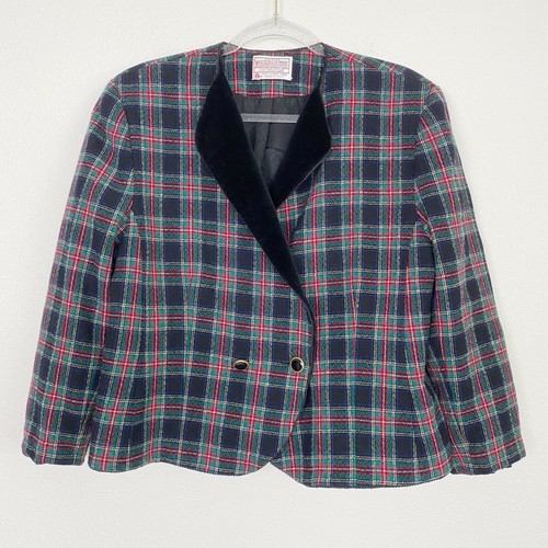 Vintage Pendleton Womens Petite 16 Plaid Virgin Wool Velvet Cropped Blazer | eBay