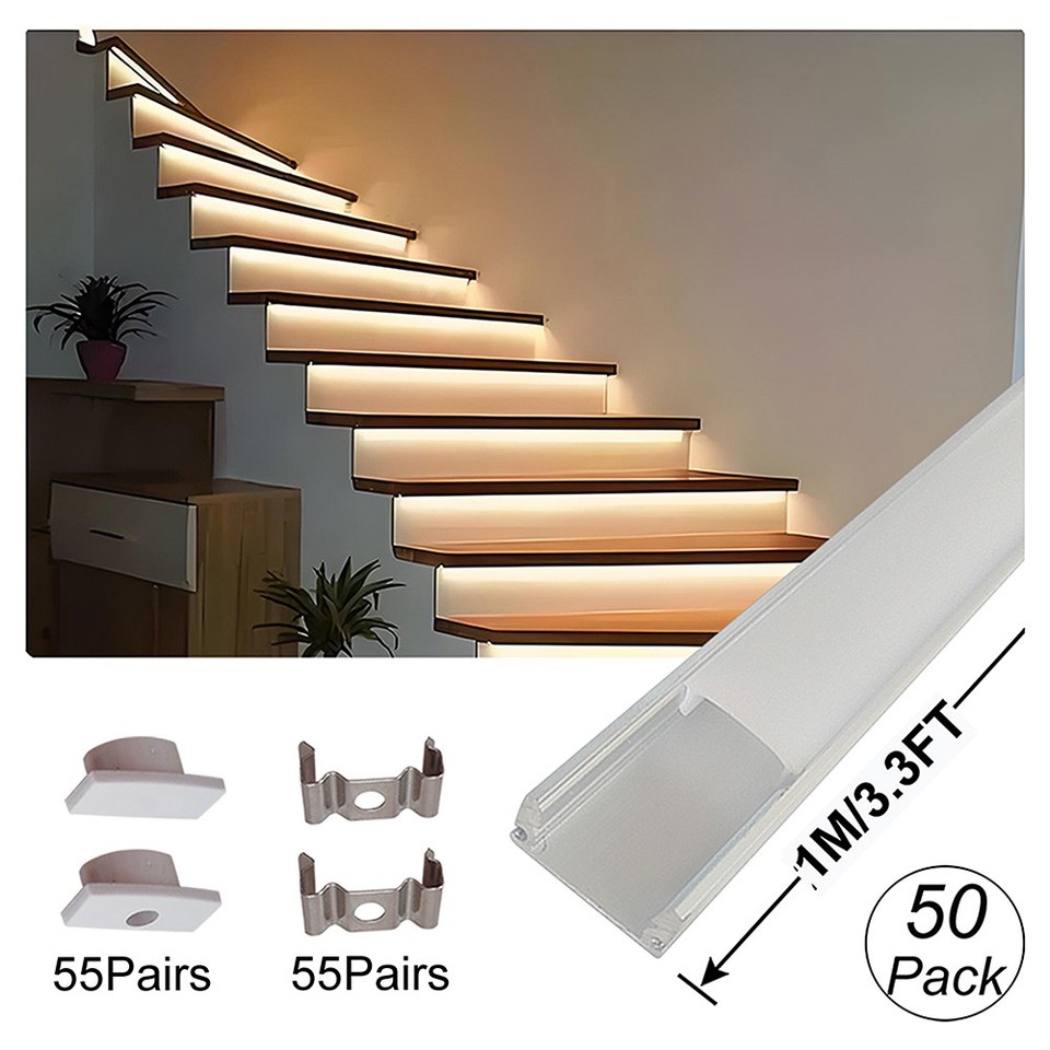 6.6FT/2M Led Aluminum Profile U Type 50 Pack With Frosted Cover Easy ...