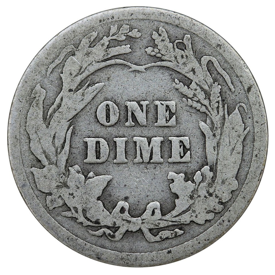 Silver Barber Dime on the end of a 50-coin Mixed Indian / Wheat Roll ...