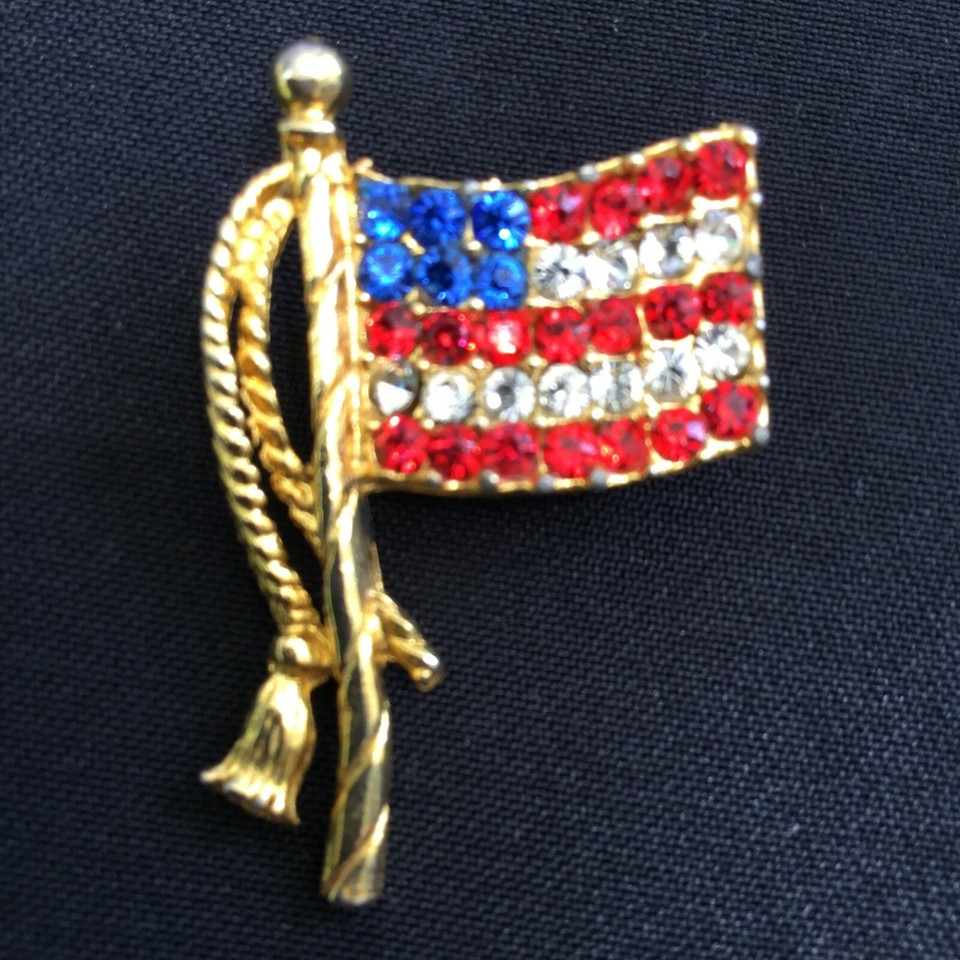 Red American Flag Brooch Gold Tone Rhinestones USA Patriotic | eBay