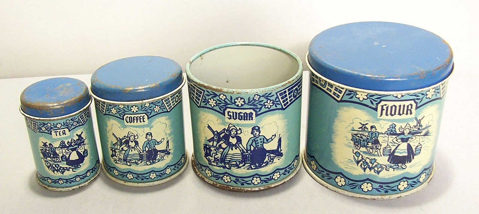Set of 4 Vintage Wolverine Nesting Toy Kitchen Canisters, Dutch Theme ...
