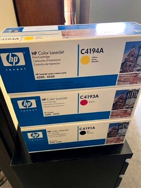 LOT OF 3 GENUINE COLOR HP C4191A C4193A C4194A NEW SEALED FOR HP 4500 ...