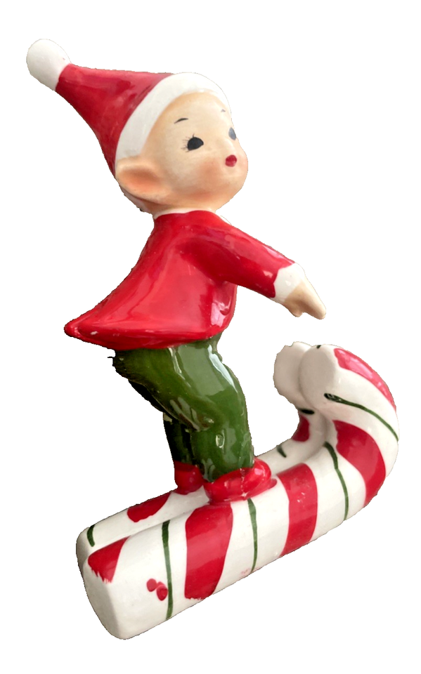 ADORABLE Vintage JOSEF ORIGINALS Ceramic - Pixie On Candy Cane Sled- Figurine | eBay
