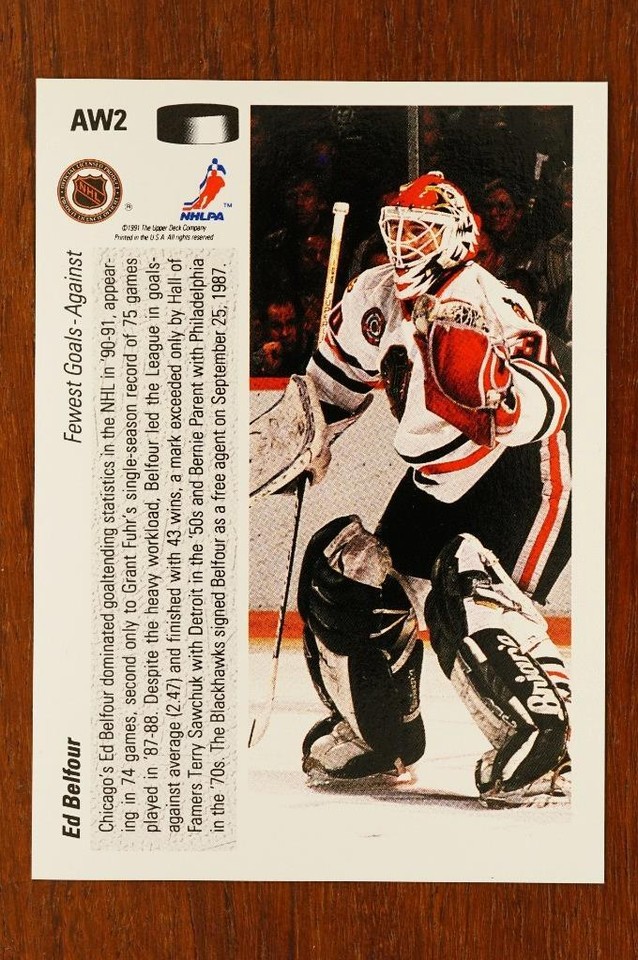 Ed Belfour 1991-92 Upper Deck Jennings Trophy Winner Hologram AW2 ...