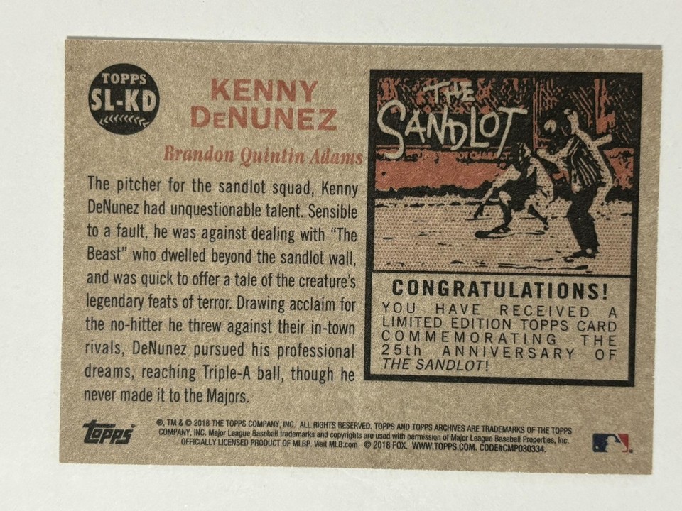 Kenny DeNunez 2018 Topps Archives The Sandlot #SL-KD - | eBay