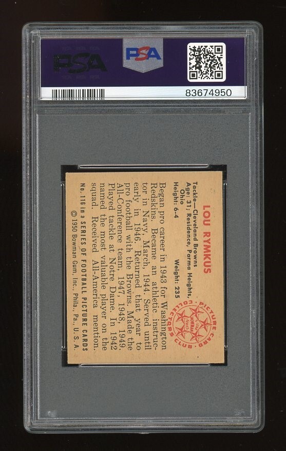 1950 Bowman - #116 Lou Rymkus (RC) for sale online | eBay