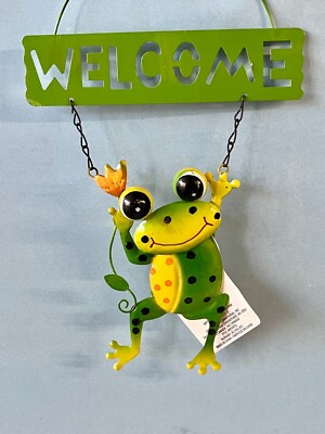 HOME GARDEN POOL YARD PATIO DECOR - FROG WELCOME SIGN W/ FLOWER - NOTE ...