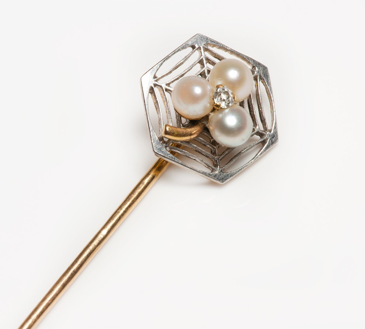 Antique Gold Platinum Pearl Diamond Stick Pin - Gem