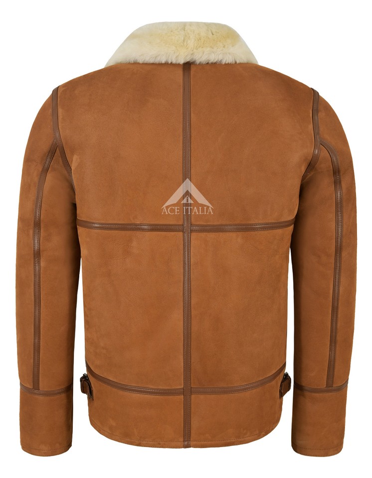Men's B3 Shearling Jacket Sheepskin Leather Bomber Whisky/Beige Fur ...
