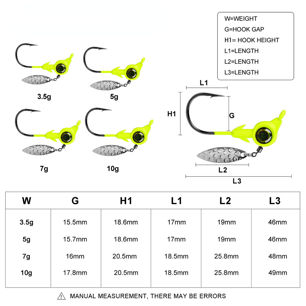 25pcs 3.5-10g Fishing Jigs Underspin Jig Heads with Willow Blade Bass ...