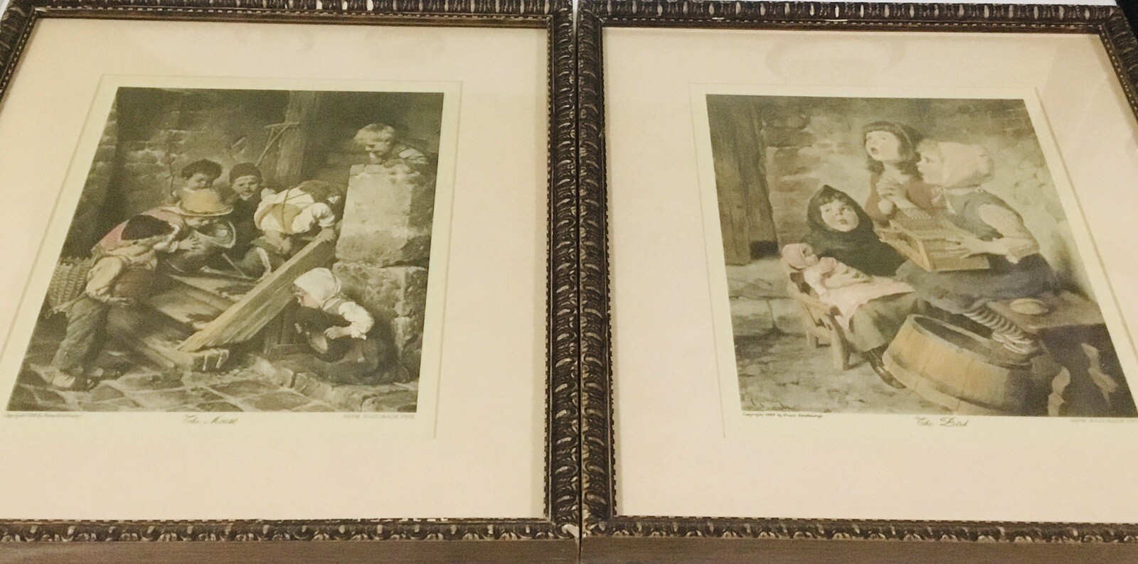 Pair of Franz Hanfstaengl Child Prints The Bird and The Mouse Circa ...