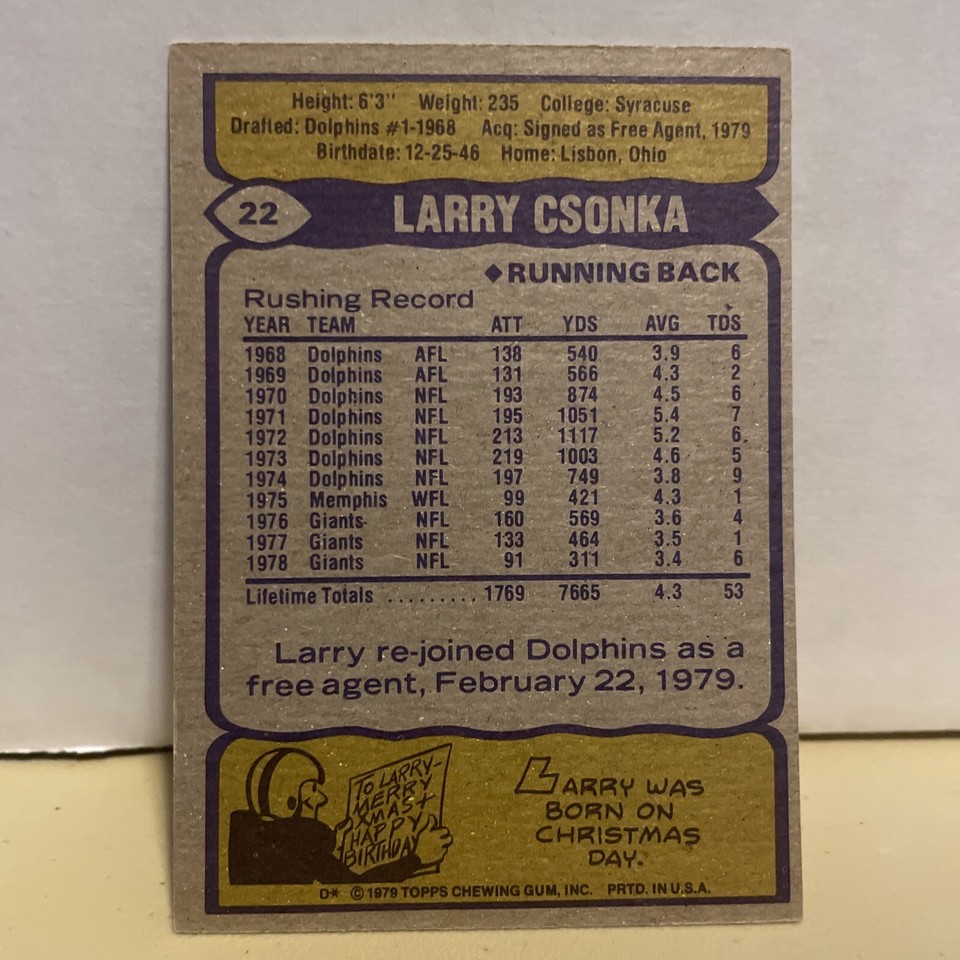 1979 Topps #22 Larry Csonka Miami Dolphins | eBay