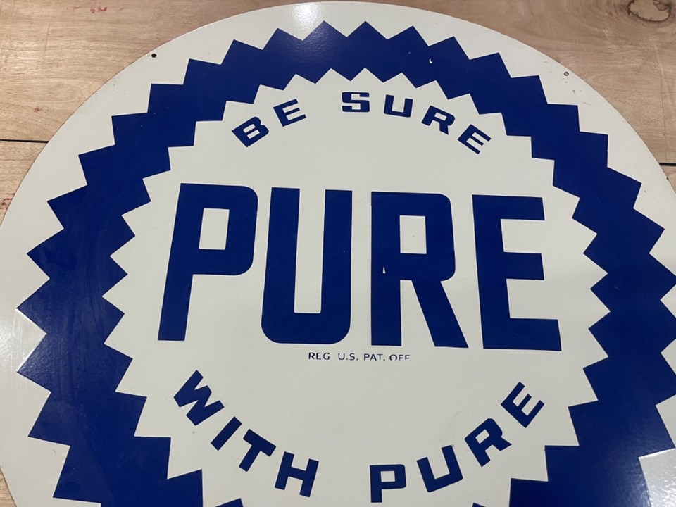 Vintage DSP Pure Gas & Oil Porcelain Enamel Sign 48x48". | eBay