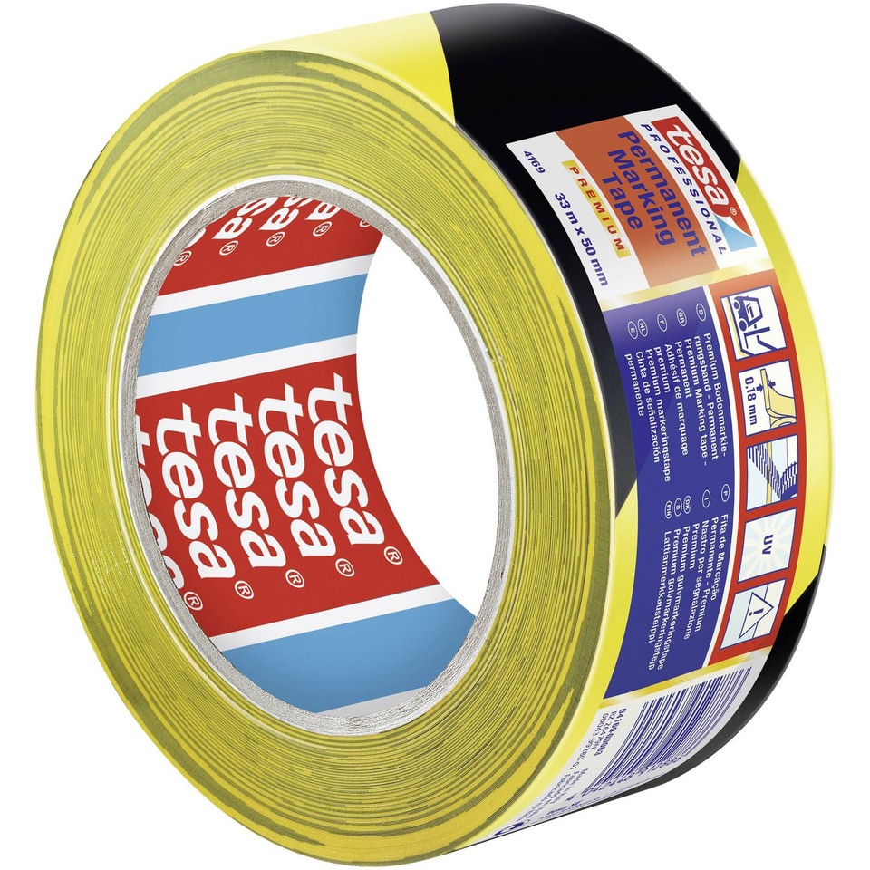 tesa Premium Floor marker Tape black/yellow 33m x 50mm 04169-00063-93 ...