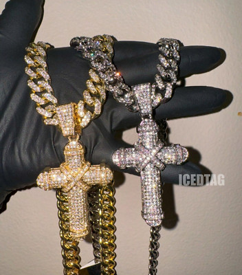 Iced Bling Out Cross Pendant, 24" Iced Cubic Zirconia Chain Hip Hop ...