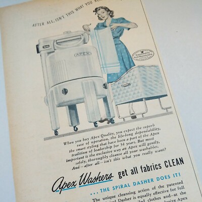 Vintage Apex Washing Maching The Peak of Quality 1947 Magazine Ad | eBay