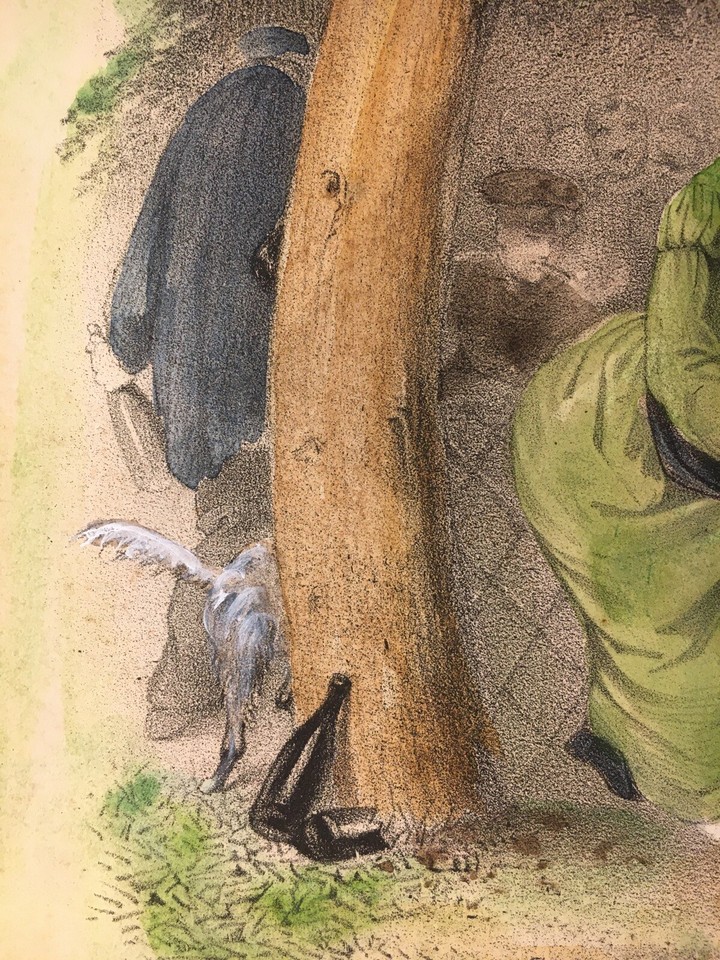 Hand-Colored Lithograph Teichel Dancing People Music Band Dog Party ...