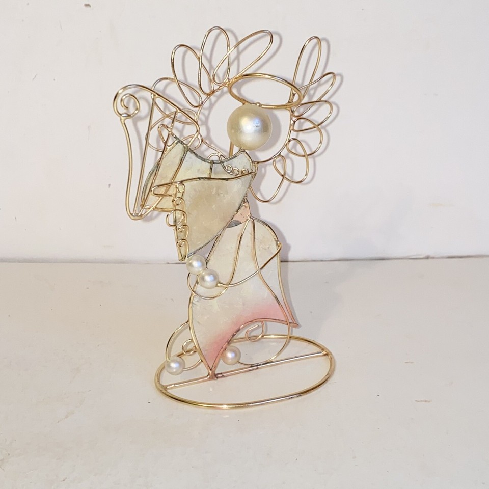 Vintage Capiz Shell Angel with Gold Wire & Pearls Christmas Holiday ...