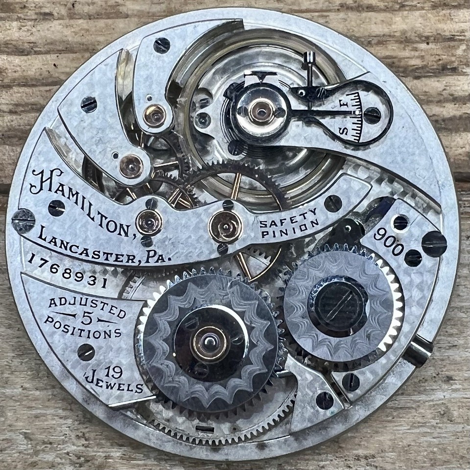12s Hamilton Pocket Watch Movement - Grade 900 - 19 Jewels, Adjusted 5 ...