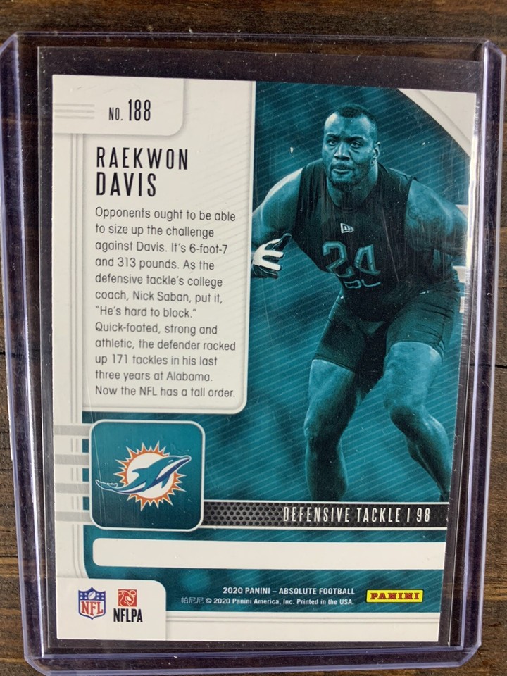 Raekwon Davis Miami Dolphins Football 2020 Panini Absolute Rookie Card ...