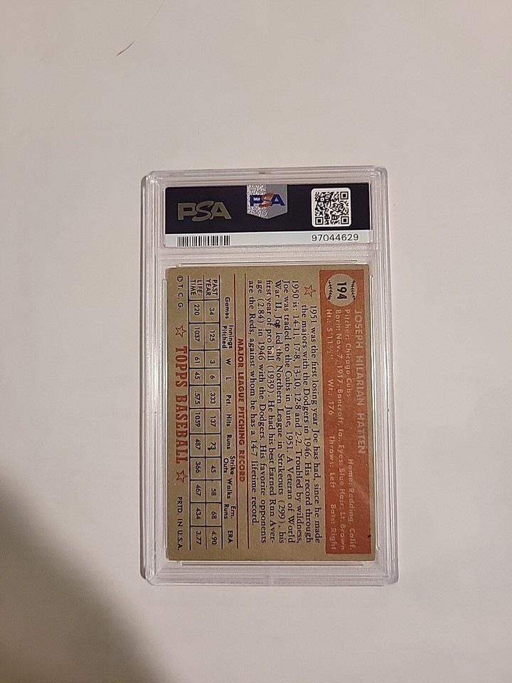 1952 Topps Baseball #194 JOE HATTON Chicago Cubs PSA 3 Vg NEW Grade | eBay