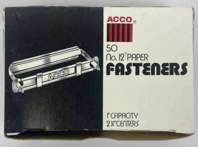 Pack of 50 ACCO No. 12 Paper Fasteners 1" Capacity 2 3/4" Centers Stock ...