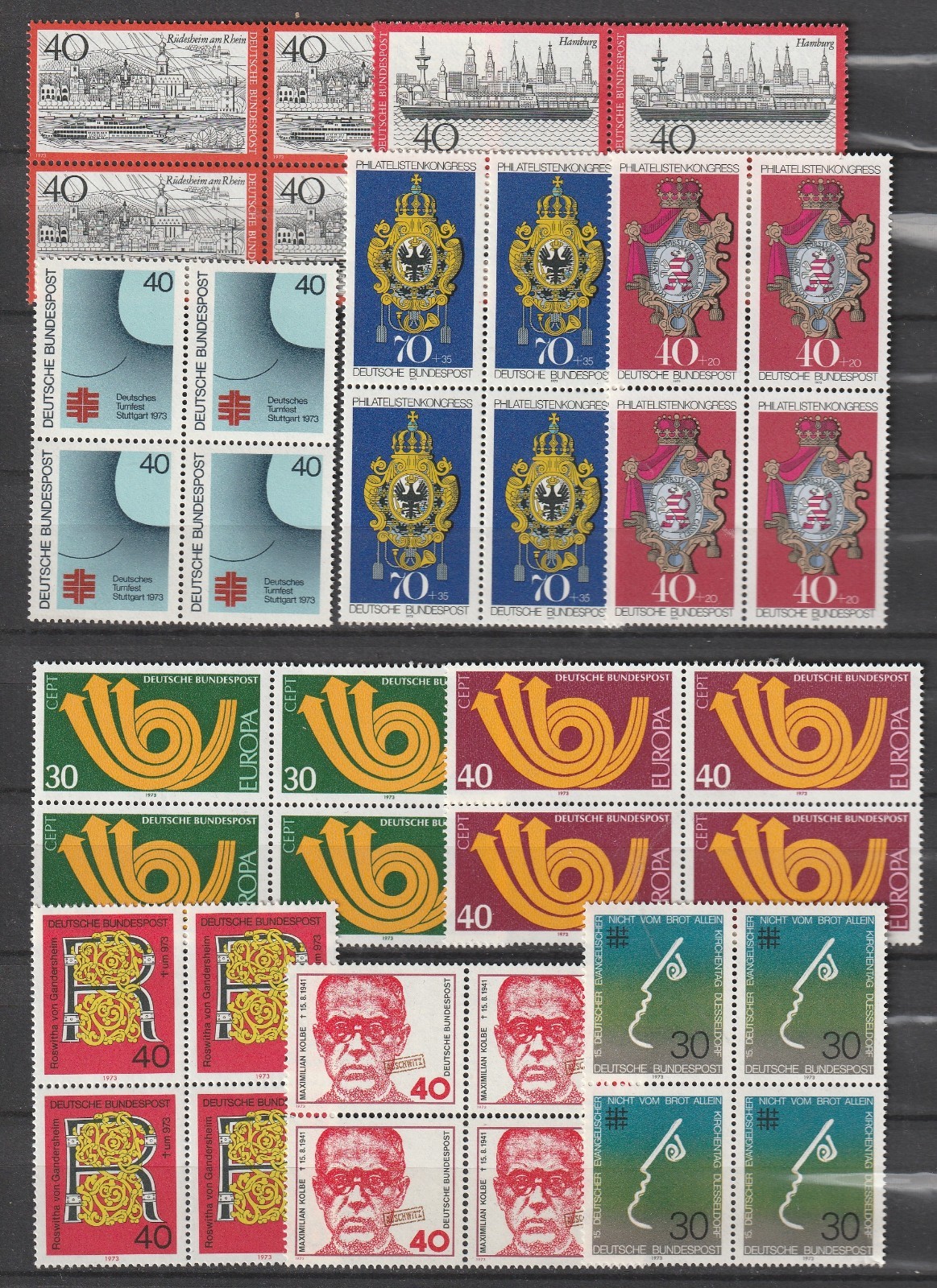 155)GERMANY -BUNDESPOST 1973 COMPLETE SETS VIERERBLOCK MNH / POSTFRISCH ...