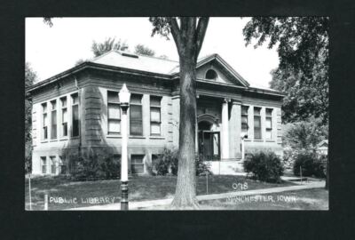 Manchester Iowa IA 1940s RPPC Public Library Building, Sod Fenced Off ...